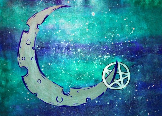 Blue Crescent moon witch