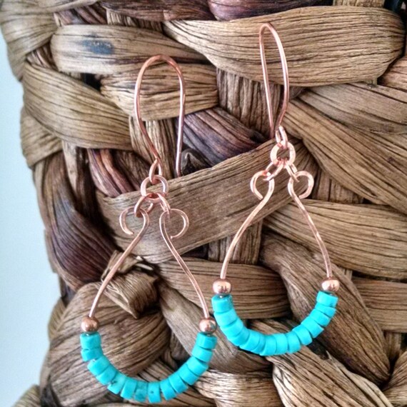 Items similar to Genuine Mined Turquoise and Solid Copper Earrings on Etsy