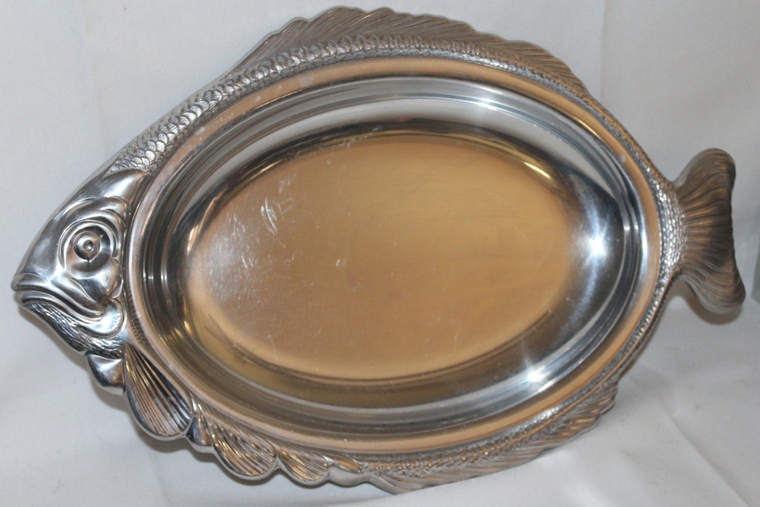Gorham YA 104 Large FISH PLATTER heavy aluminum dish 19″ x 12″ serving ...