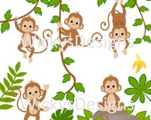 Monkeys Clip Art Pack - Instant Download