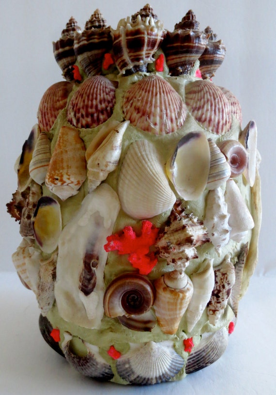 Vintage Sea Shell Vase Folk Art Made in Florida Large