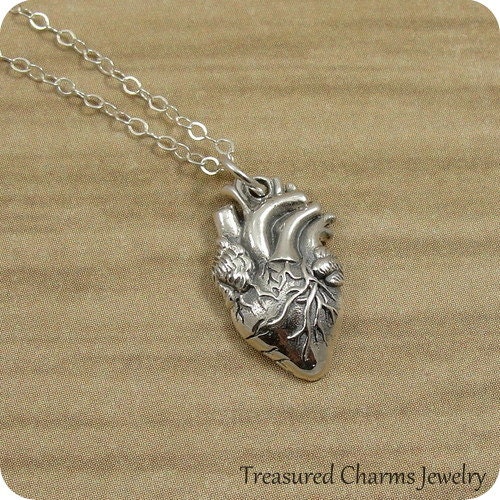 Anatomical Heart Necklace Sterling Silver Anatomical Heart