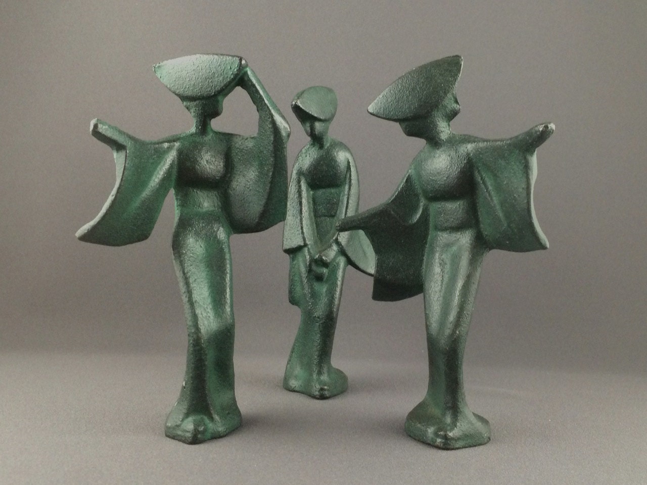 Vintage Japanese Cast Iron Geisha Figures