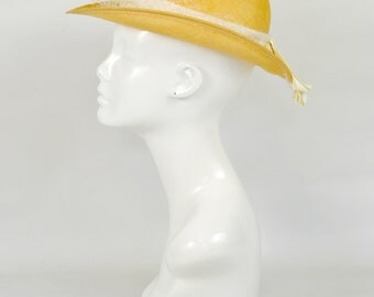 1960s Lemon Yellow Straw Bubble Hat by KrisVintageClothing on Etsy