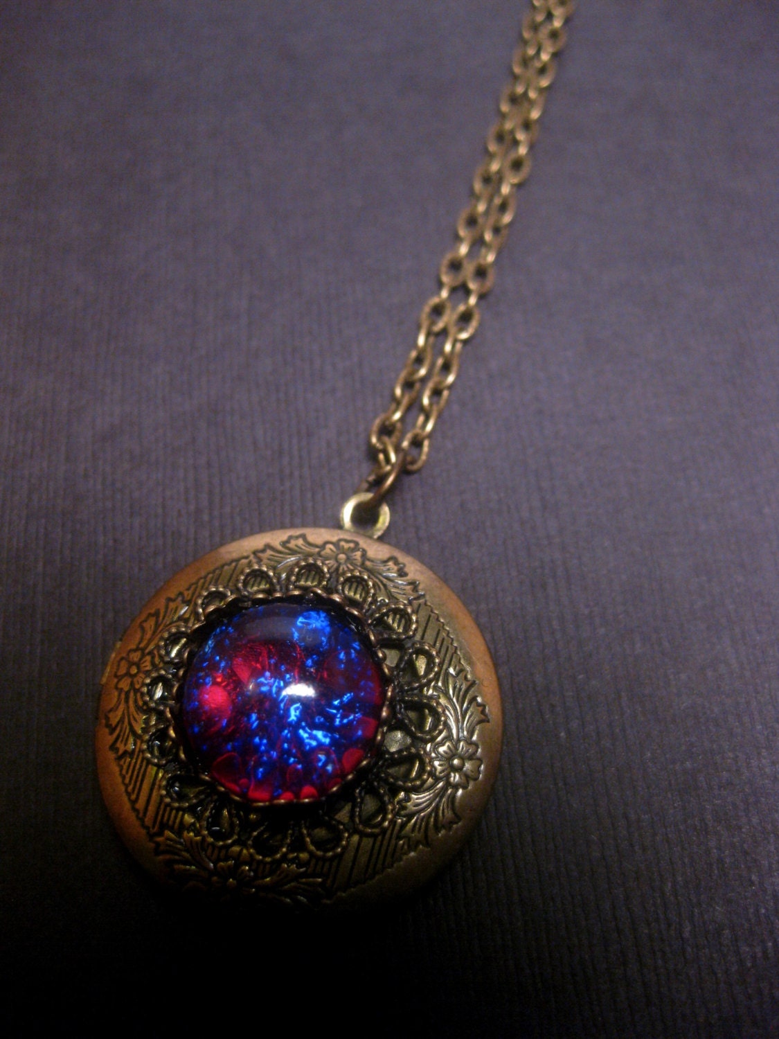 Fire Opal Necklace Locket Dragons Breath Bronze Choose