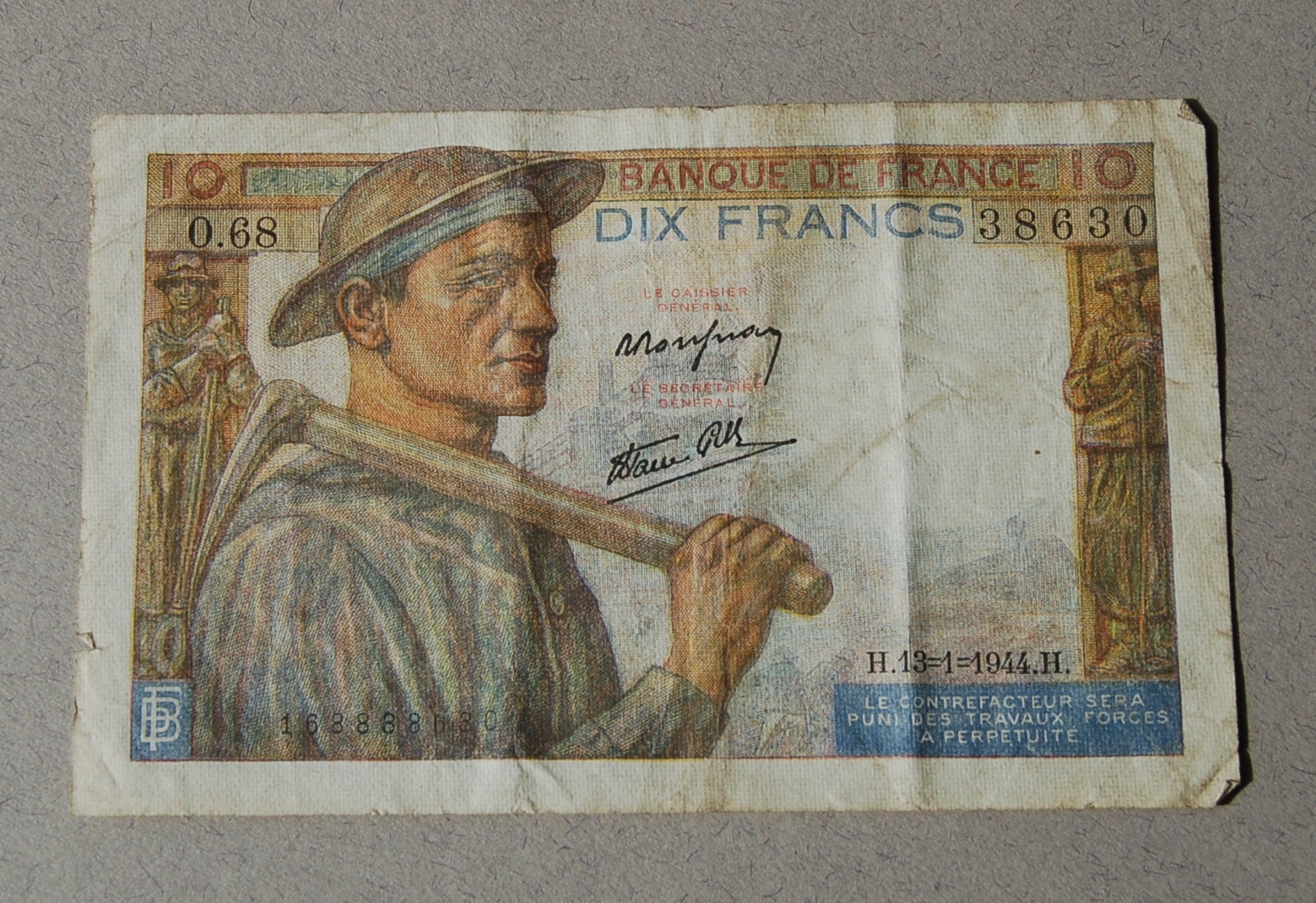 RESERVED 1944 French banknote Ten franc banknote 10 francs