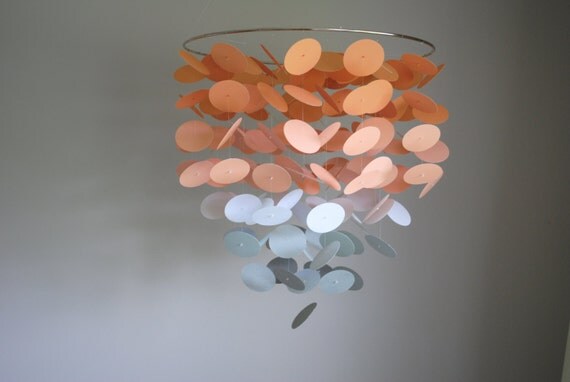Items similar to Peach/White/Gray Floating Dot Mobile (Large ...