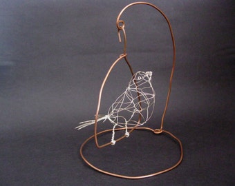 Wire bird *Pippi* with swinging copper stand, 3D wire sculpture, wire ...
