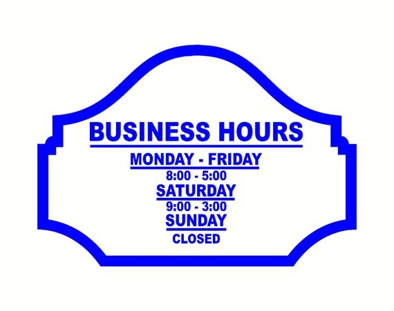 business hours sticker decal for front door or window custom