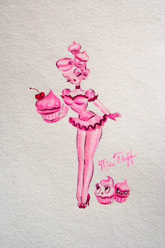 Cupcake Pin Up Doll Original Drawing