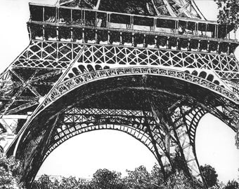 Items similar to Paris Love gocco art print- Eiffel Tower on Etsy