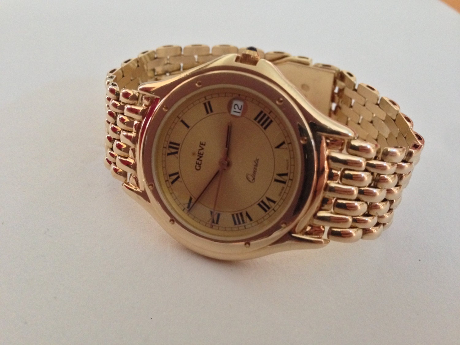 Sale 14k Yellow Gold Watch Men's Watch Geneve Quartz