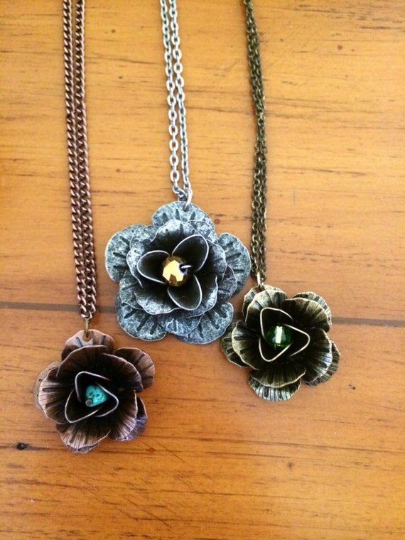 Metal Flower Necklace By Bijouxdejacqui On Etsy