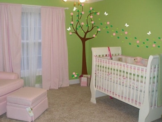 Spring Tree Nursery Vinyl Decal with Flowers and Leaves