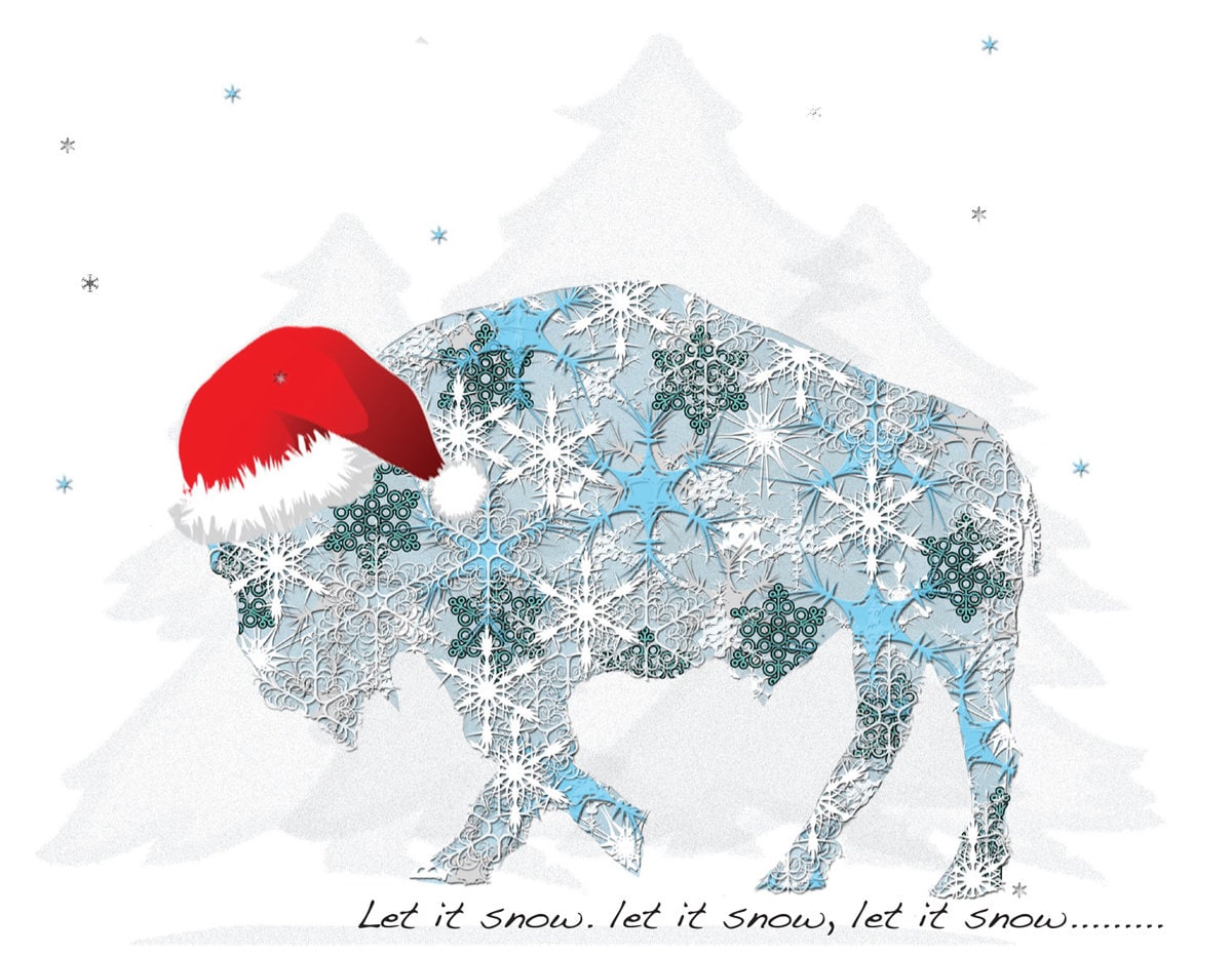 Buffalo Cards Snow Buffalo in Santa Hat Buffalo