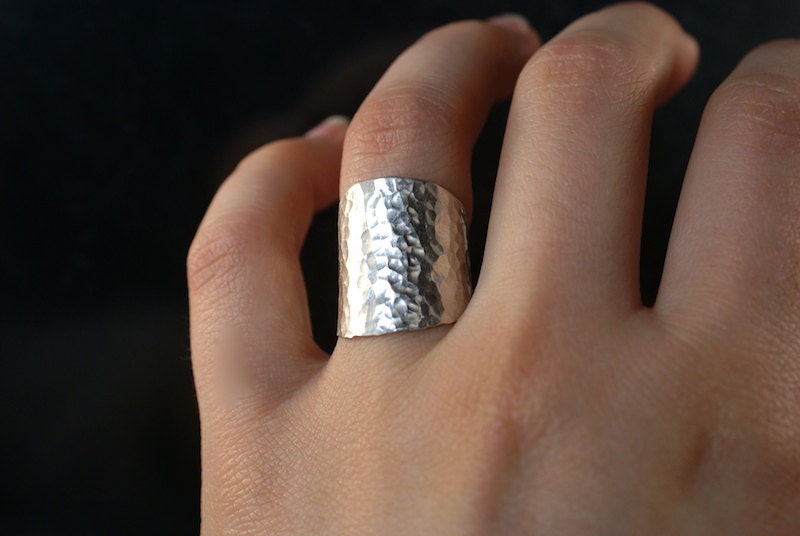 Small Rounded Shield ring in Sterling Silver hammered silver