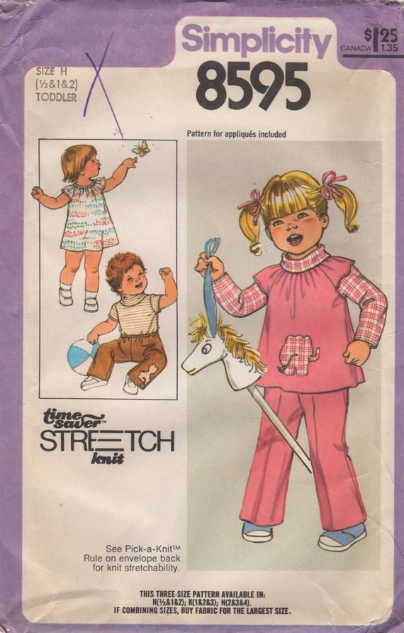 Simplicity 8595 1970s Toddlers Pullover Dress Cowl Neck Top