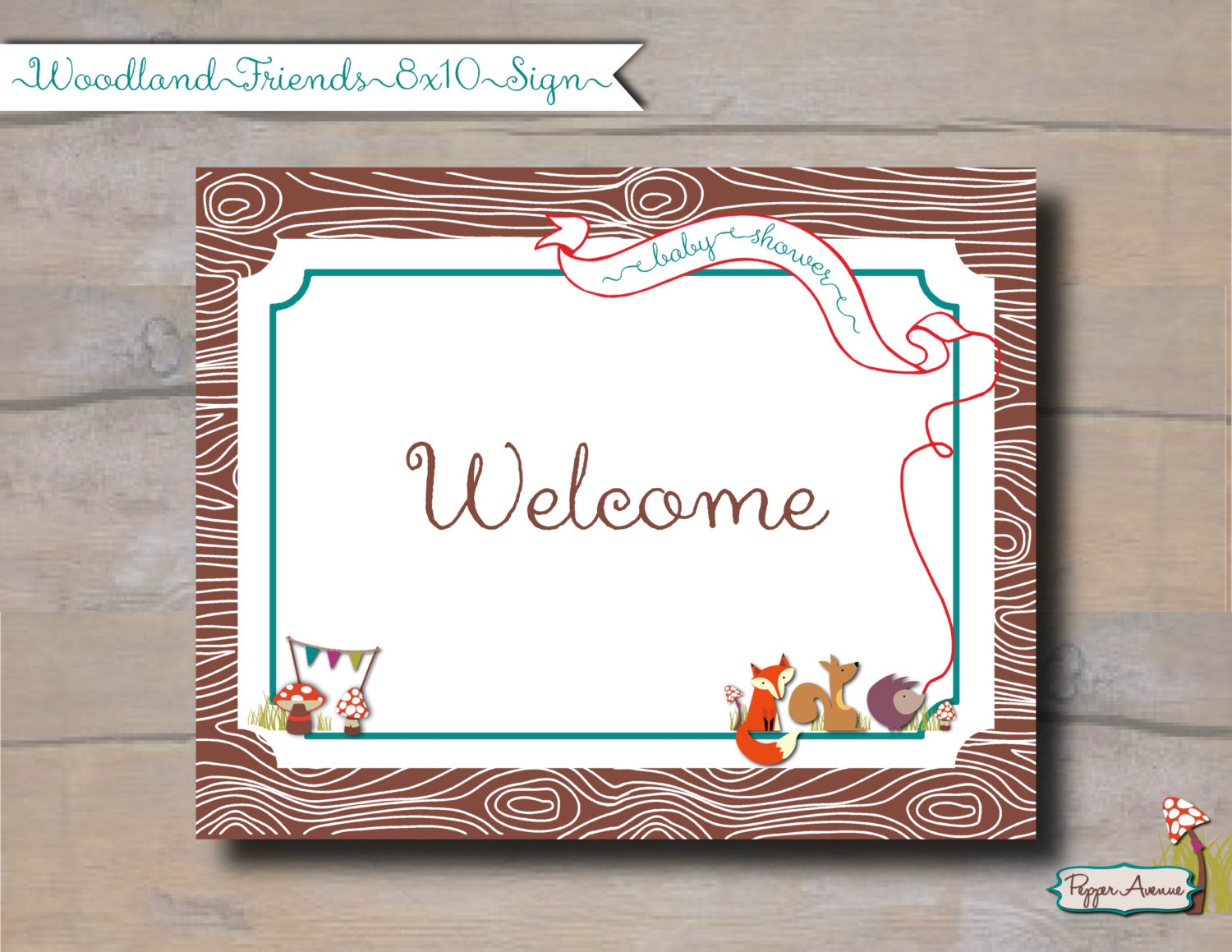 Woodland Forest Friends Welcome Sign INSTANT DOWNLOAD Print