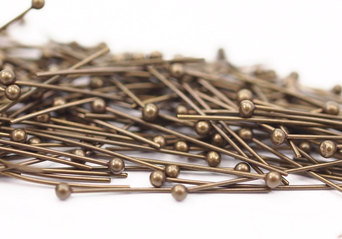 Antique Brass Pin 100 Antique Brass Ball Head Pins Findings