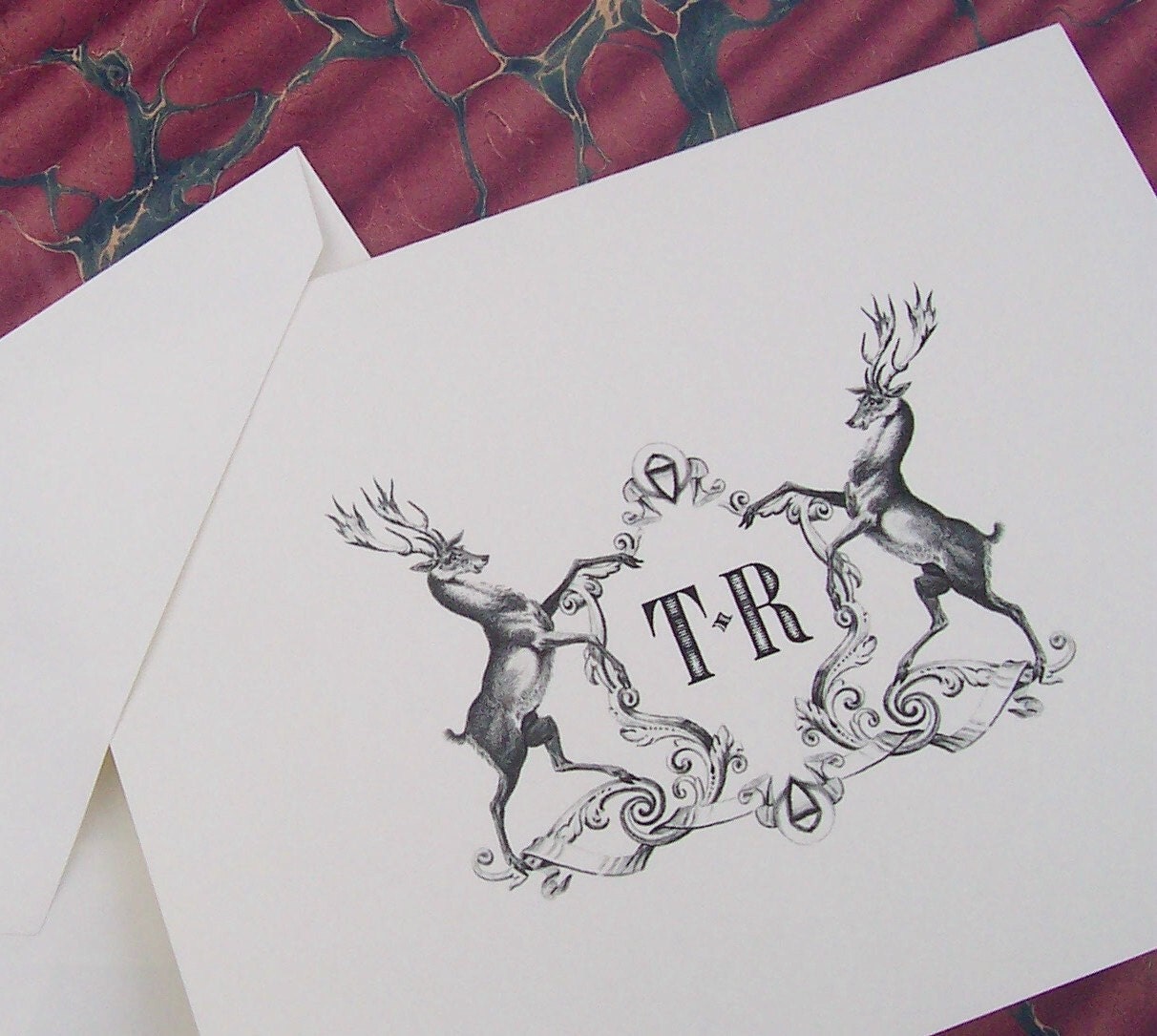 Personalized Monogrammed Stag Elk Deer Heraldic Crest Note