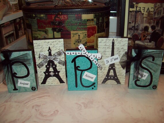 Teal and black Paris letter blocksEiffel TowerParis