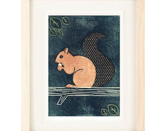 BEAVER Original Hand-Pulled Linocut Block Art Print Brown