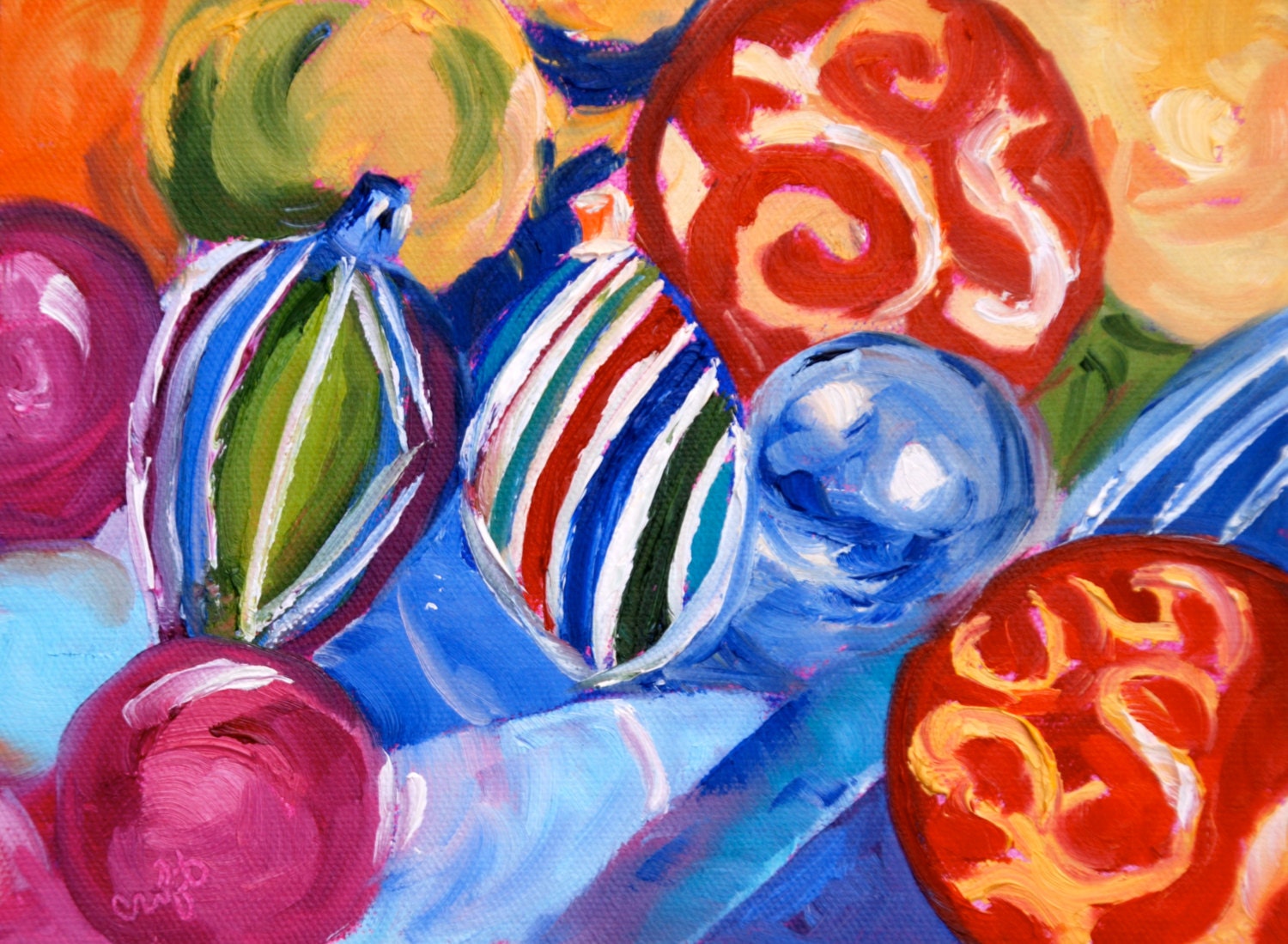 Christmas Ornaments Original Fine Art Impressionist Palette