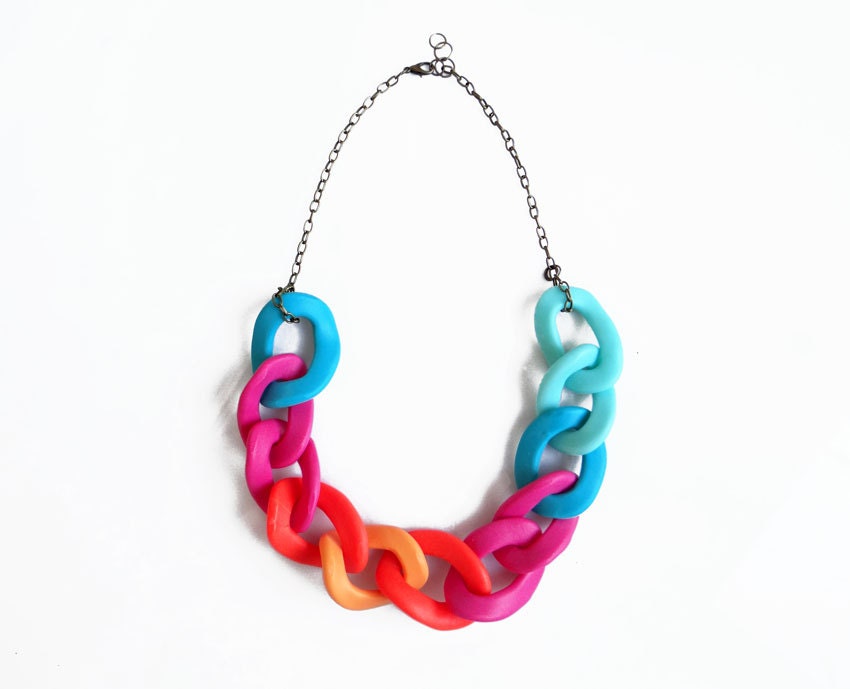Chain Statement Necklace Polymer Clay Necklace Oversized