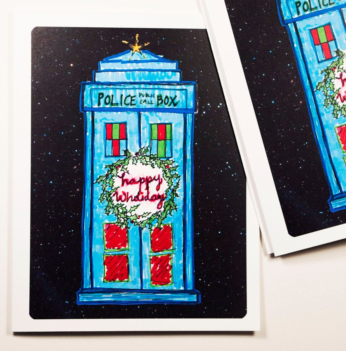 Doctor Who Christmas Card Tardis Police Box by blackbirdandpeacock