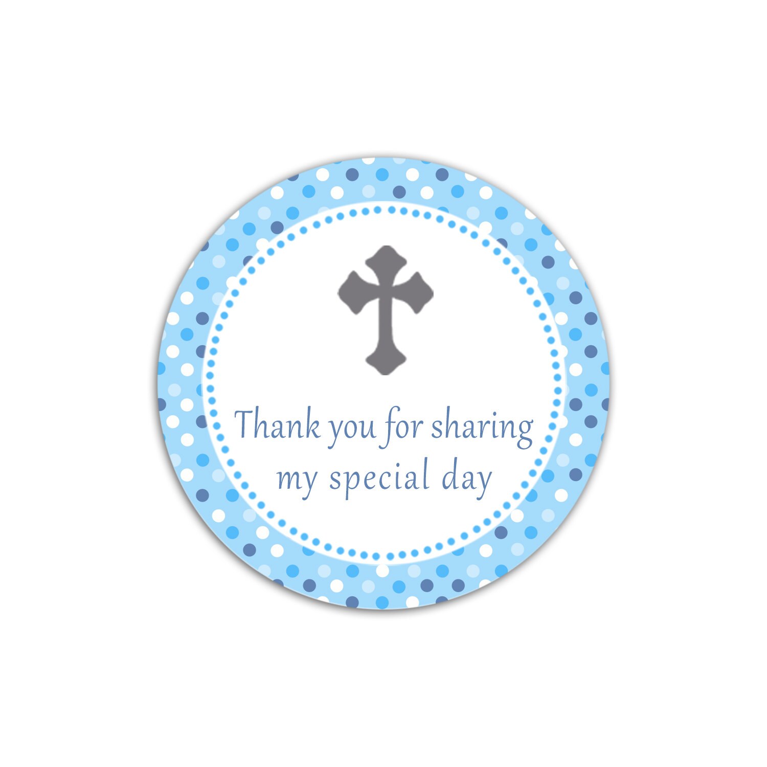 INSTANT DOWNLOAD Blue Polka Dots Christening Thank You Tag