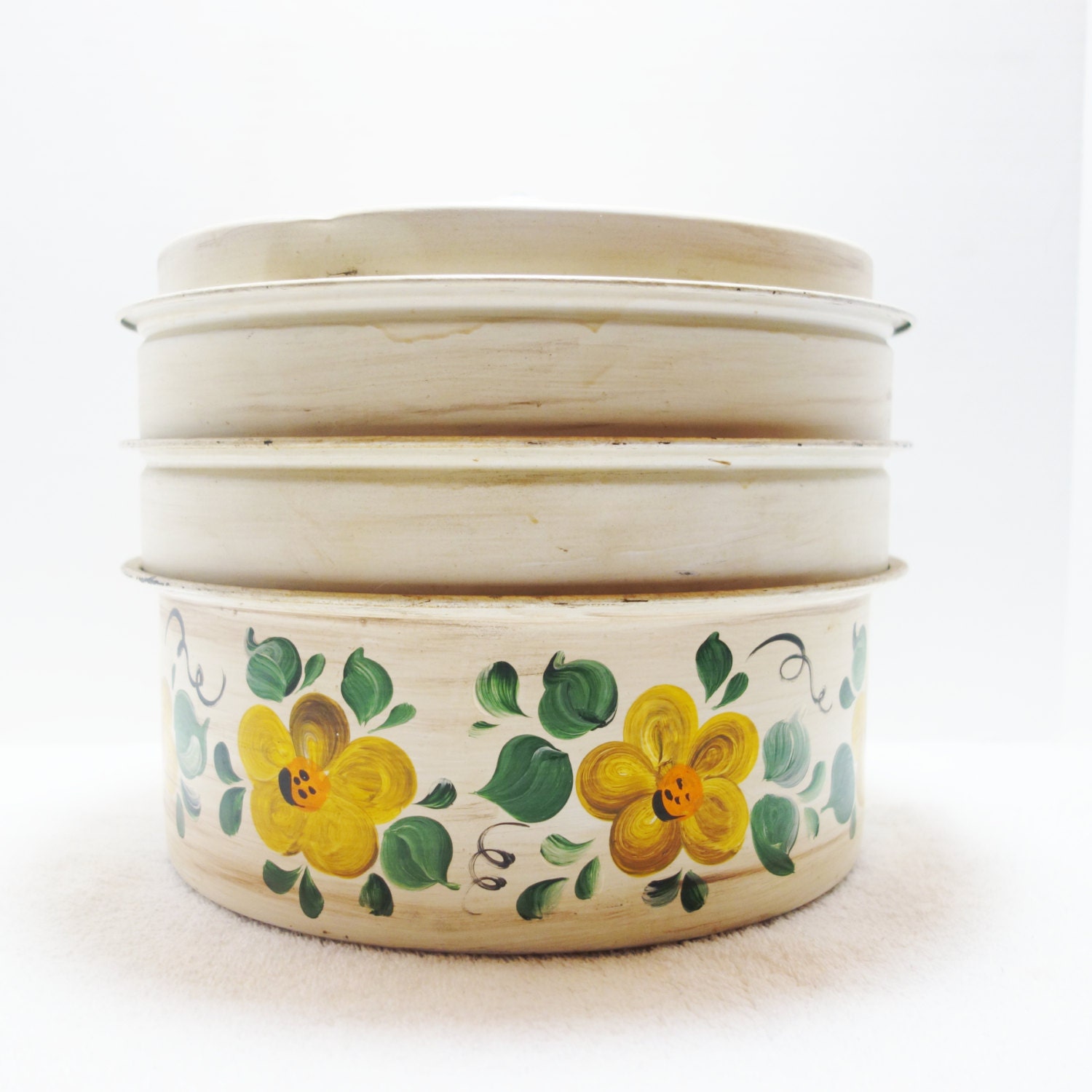 SALE!! Art Deco Cake Pans, Cream and Gold, Handpainted Magnolias ...