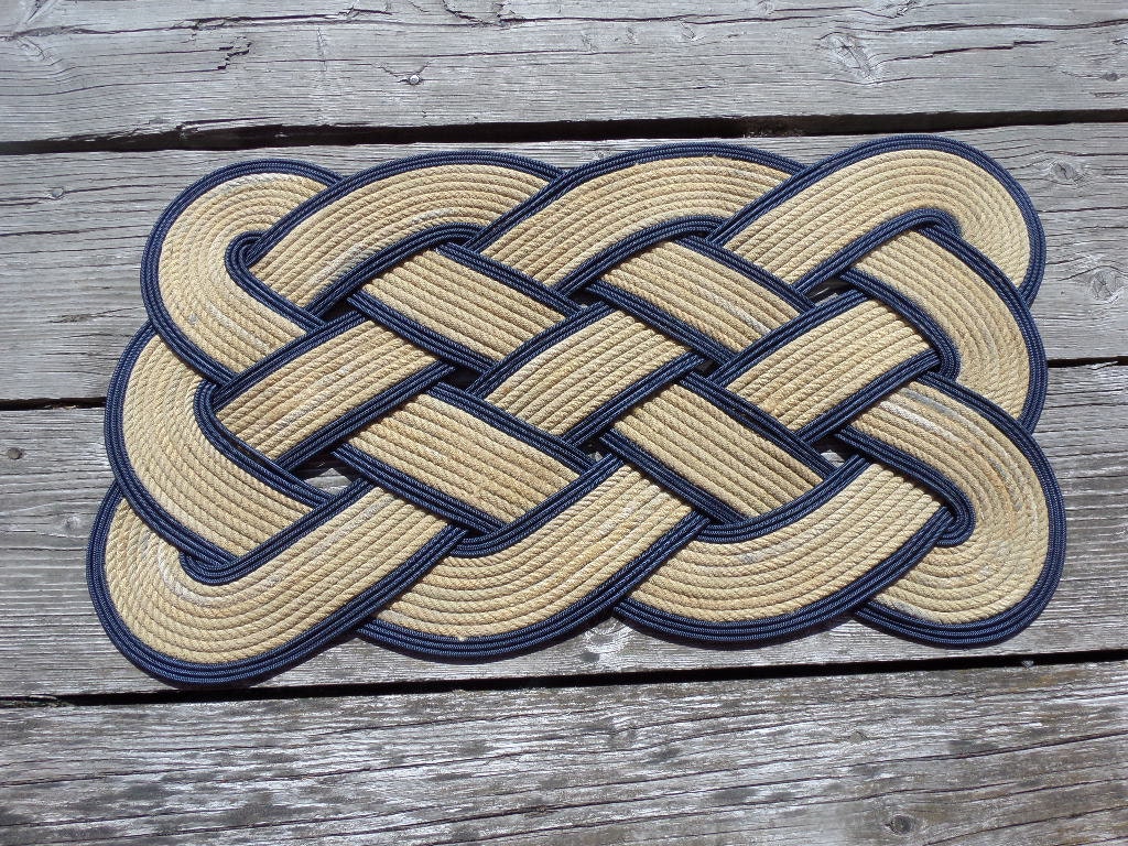 38 x 20 Rope Doormat Rug Natural and Navy Tightly Woven Recycled Rope ...
