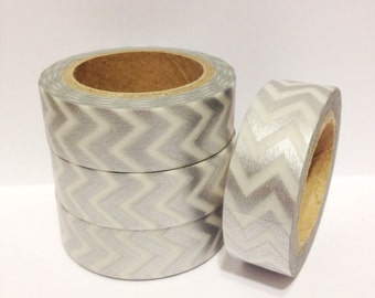 Classic Silver Chevron Washi Tape 11 yards 10 meters 15mm Bright Shiny ...