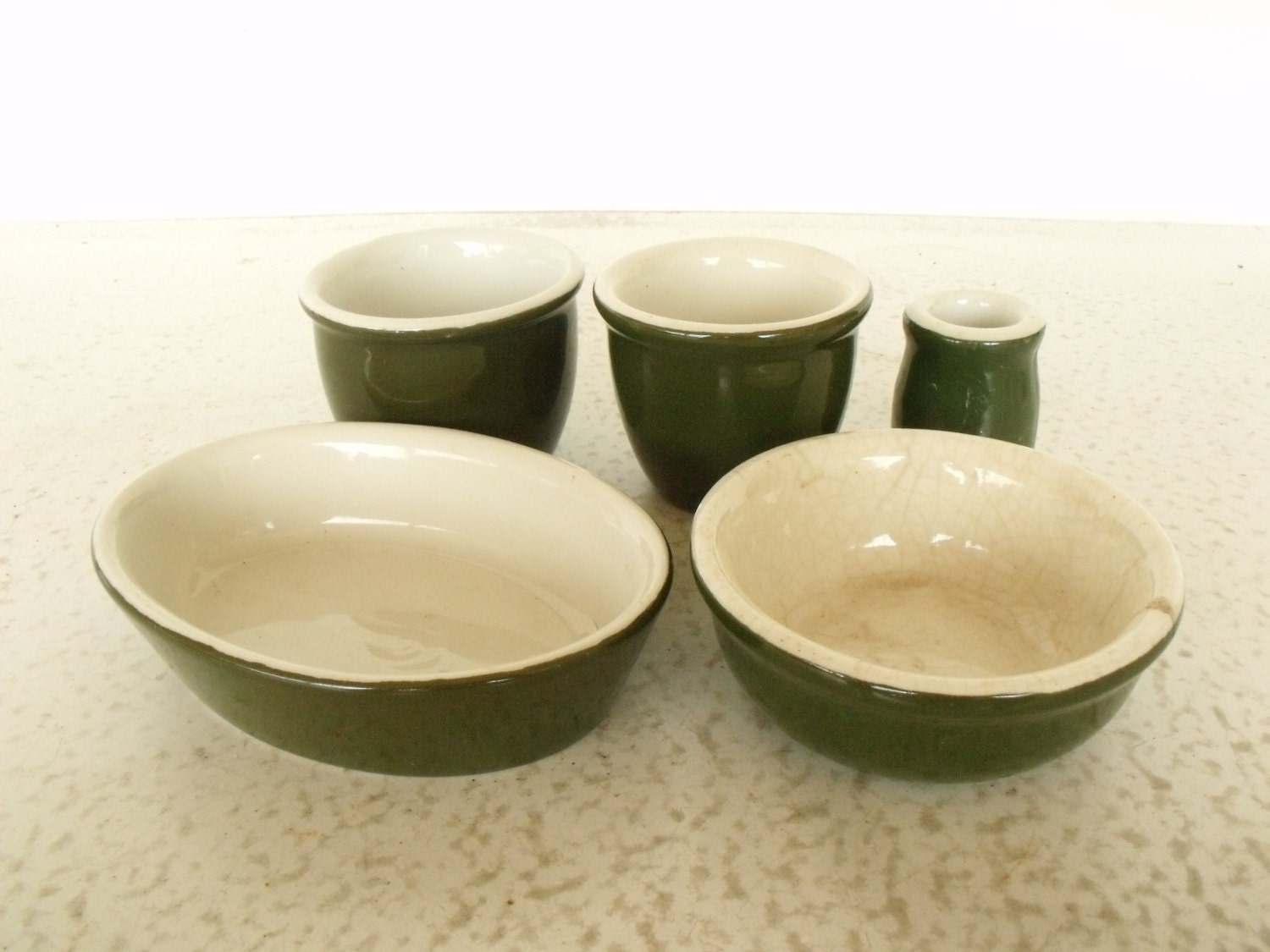 5 pc Restaurant Ware Hall Pottery Custard Cups Oval Ramekin Casserole ...