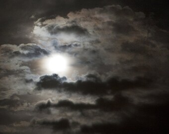 mini-print CELESTIAL MOON- full moon, clouds, night sky, witching hour ...