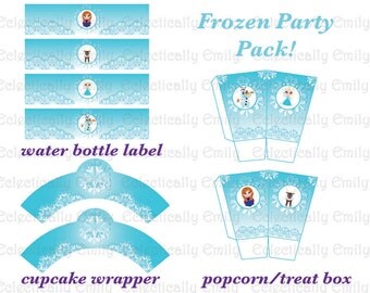NEW PRICE! Frozen Party Pack / Water Bottle Label / Cupcake Wrapper ...