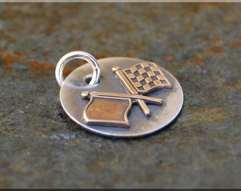 Add a Charm, Sterling Silver Gold Racing Flag Pendant, Checkered Flag ...