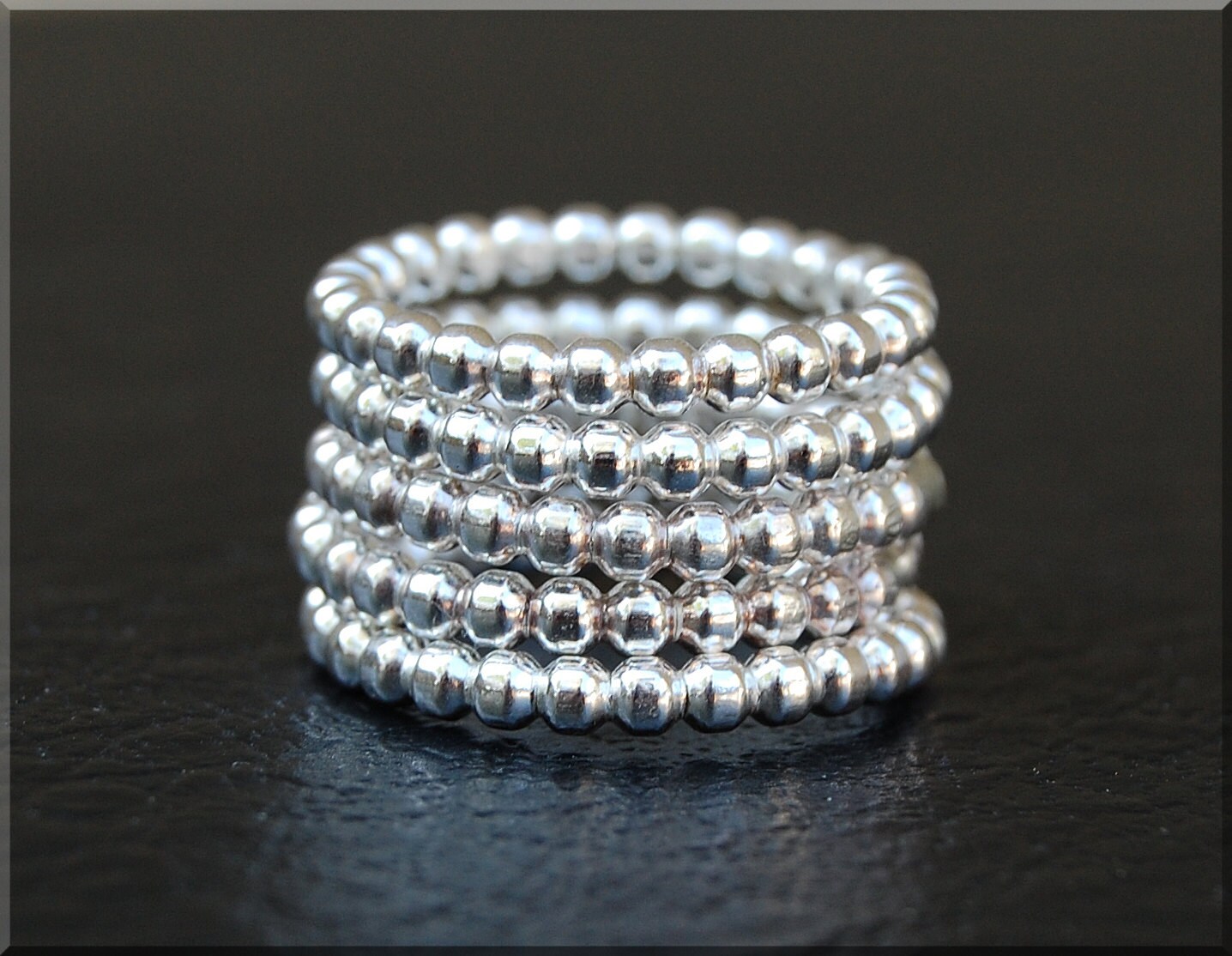 Beaded Sterling Silver Ring Stack Statement Cocktail Ring