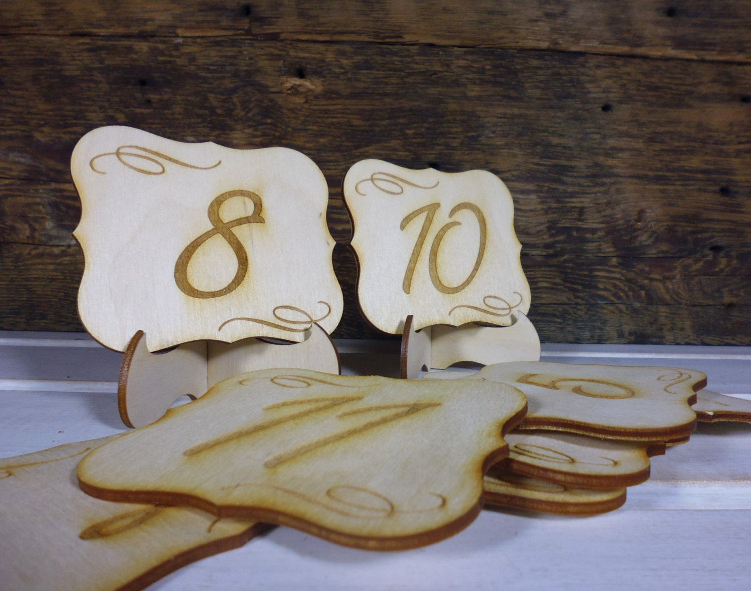 Table Number Wedding Sign Wood Engraved Number for Rustic Chic