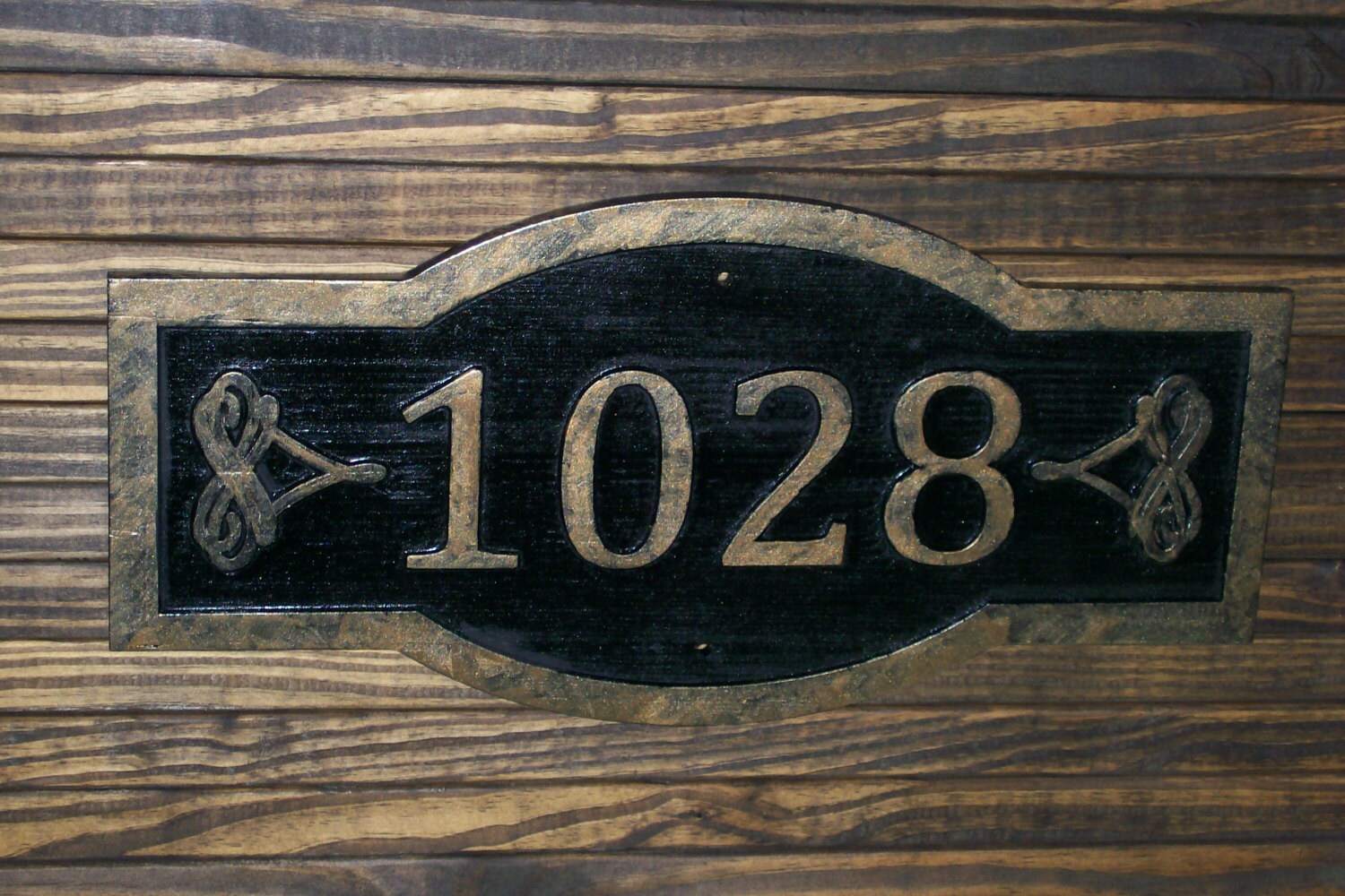 Custom Carved Address Sign Large Antique Brass Finished Wood