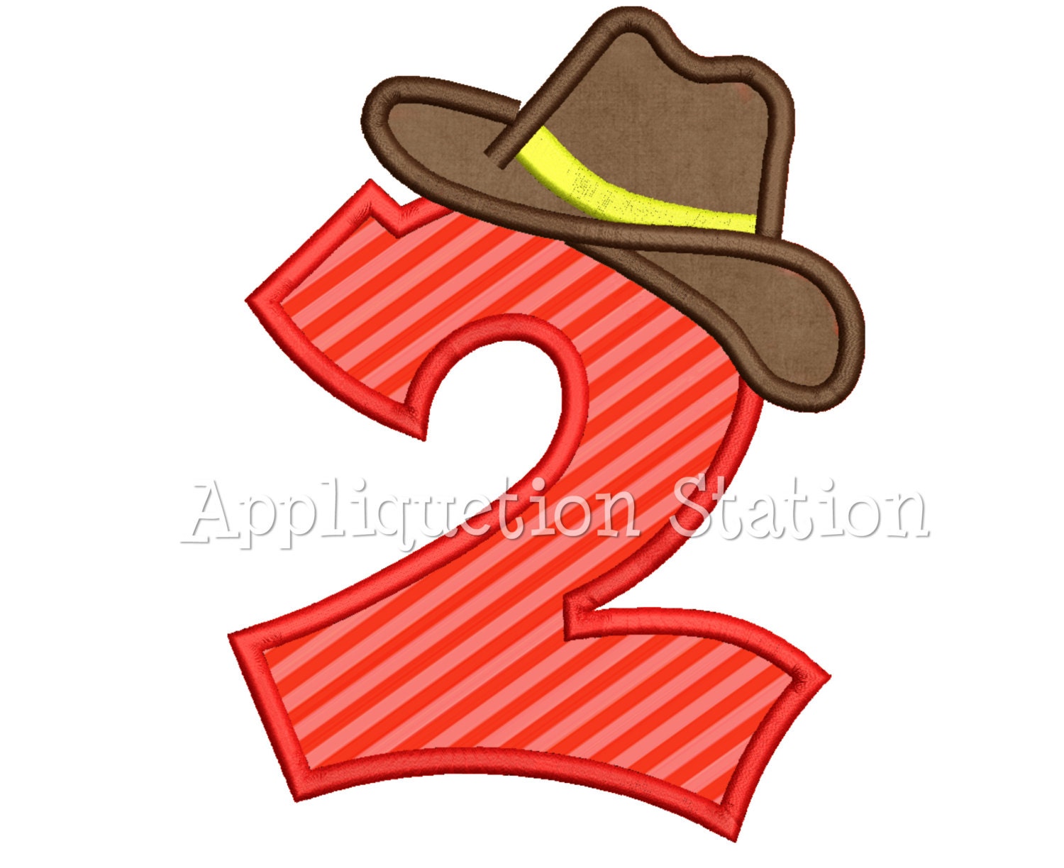 Number Two Cowboy Hat 2nd Birthday Applique Machine Embroidery