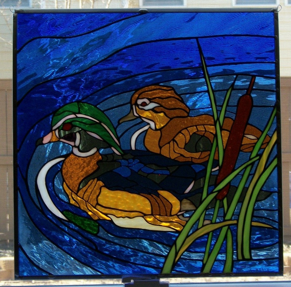 Stained Glass Wood Ducks Panel