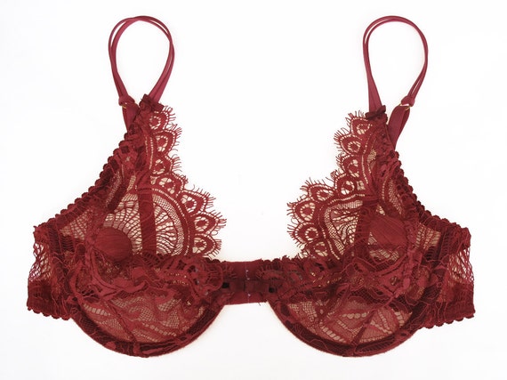 Dark Red Chantilly lace bra