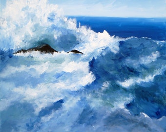 Original ocean sea abstract landscape acrylic modern by painterkay