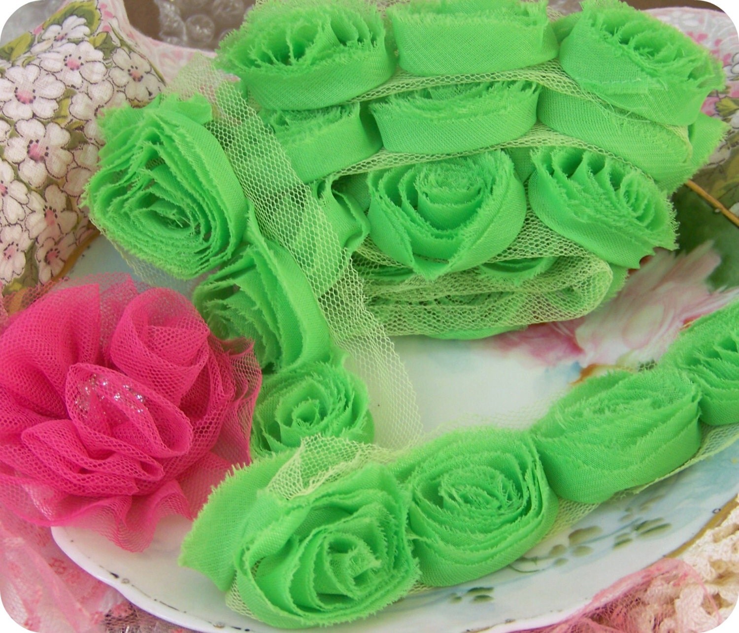 Green Rosette Ribbon Rosettes Rose Trims Rose Ribbons