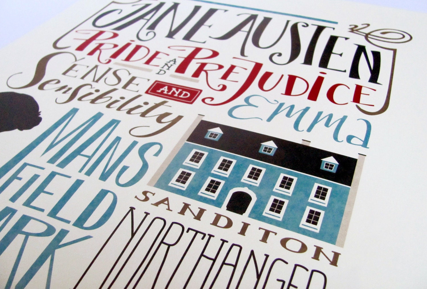 Jane Austen poster literary print Jane Austen by PemberleyPond