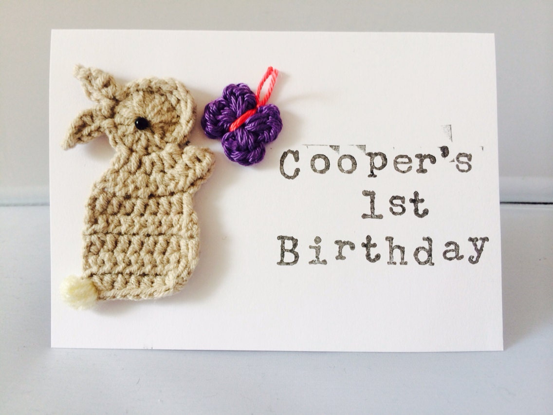 Personalised Handmade Bunny & Butterfly Crochet Birthday Card