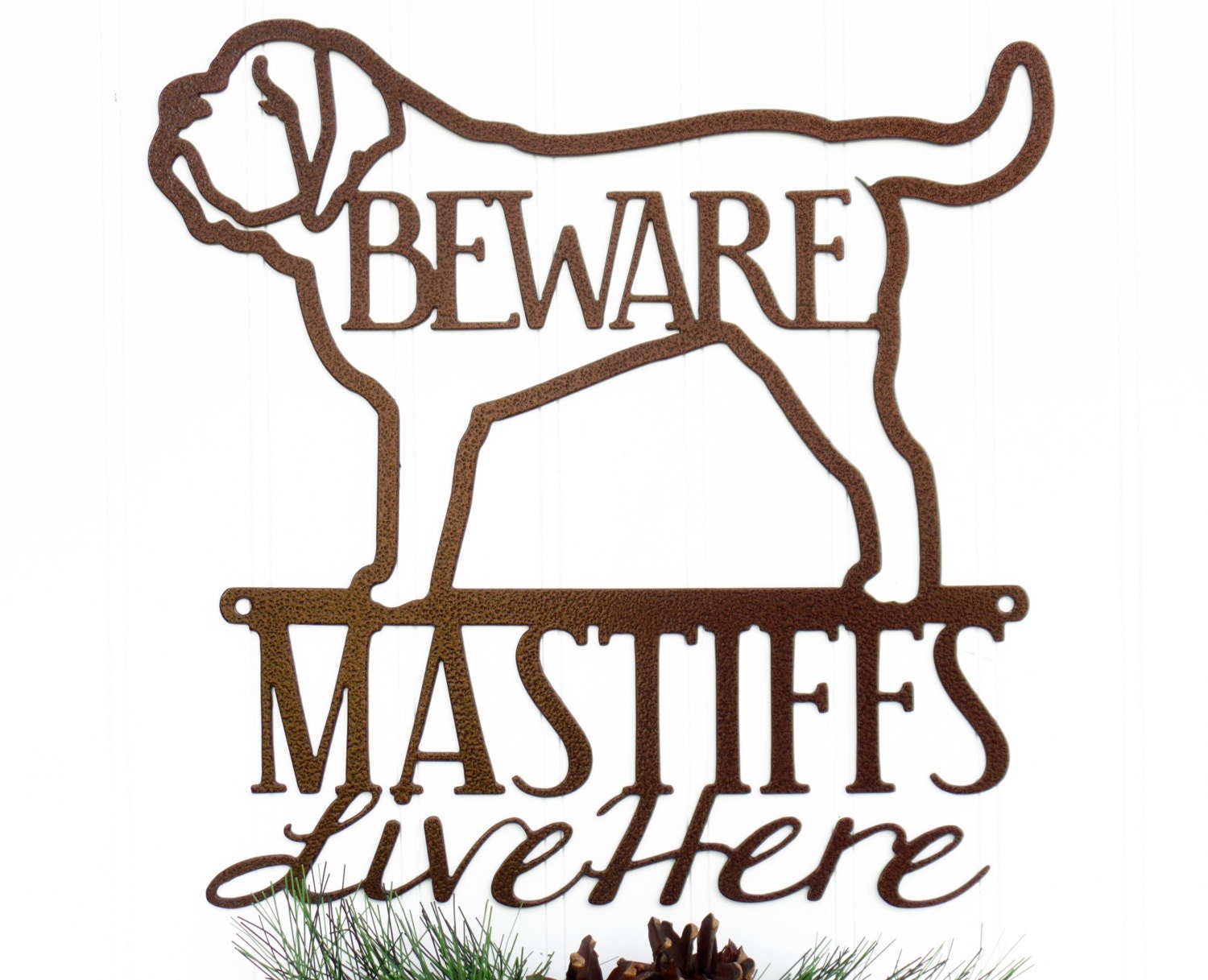 English Mastiffs Live Here Metal Sign Copper 12x12 English