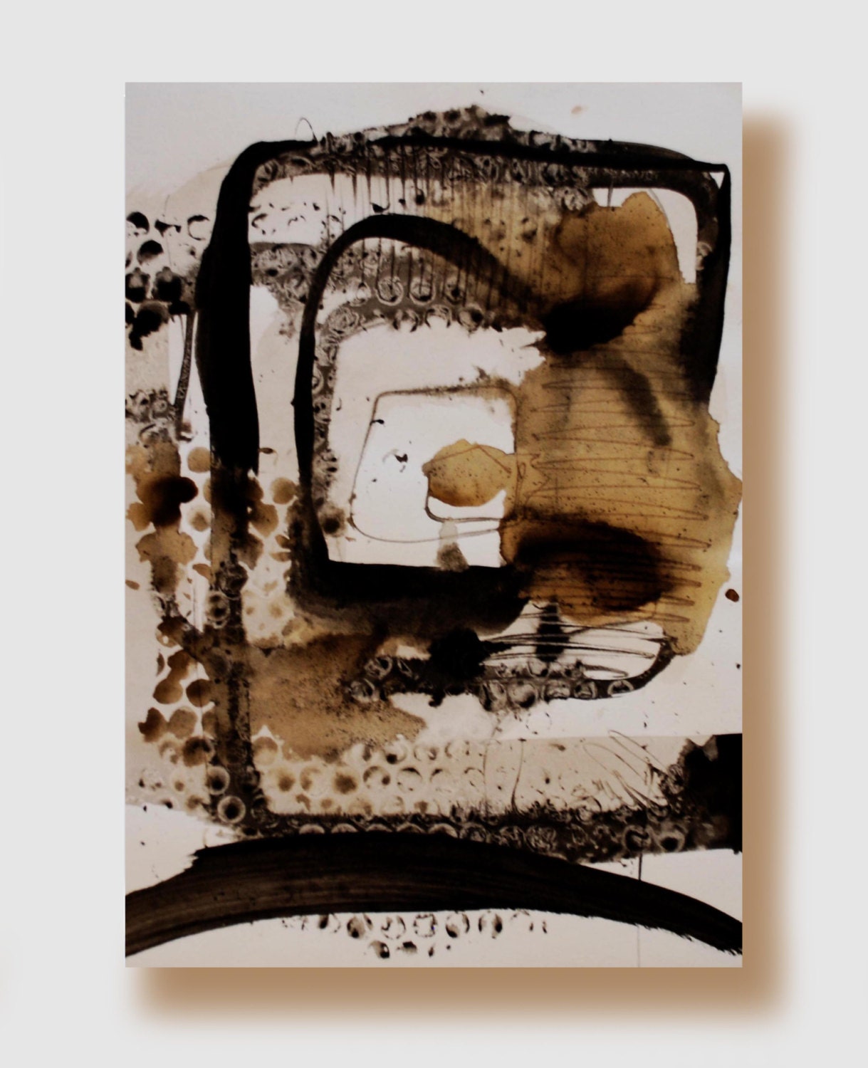 Original Fine Art Abstract Ink Drawing World Reflex black