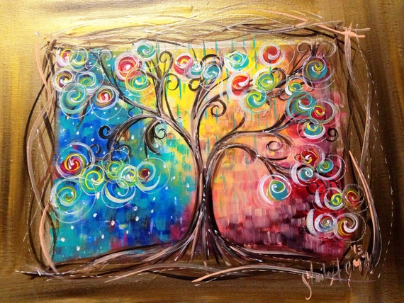 Items similar to 16x20" "Gold Tree of Hope" original Acrylic painting ...